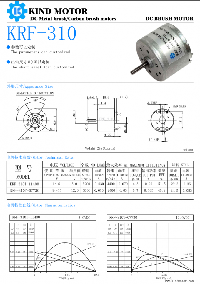 미니 RF310 RF-310 RF-320 RF-320ca Dc 3vdc 6vdc 12vdc 24vdc 금속 브러시 모터